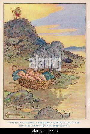 Romulus & Remus, She-Wolf und der Schäfer, ein Comic zu nehmen, auf die ...