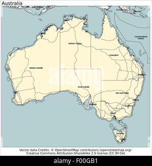 Australien Landkarte mit Hauptstadt Canberra, Landesgrenzen, wichtige ...