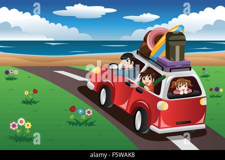 Cartoon Familie Urlaub mit Ihrem Auto voll geladen Vector Illustration ...
