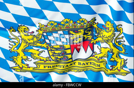 Weiß-blaue bayerische Flagge weht am Himmel Bayern Deutschland ...