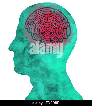 Gehirn-förmigen Labyrinth in einem Kopf im Profil, Seitenansicht ...