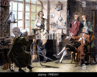 Dampfmaschine von James Watt (1736-1819) mit Sonne und Planeten ...