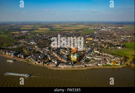 Luftaufnahme der Stadt Rees und Rhein, Rees, Niederrhein, Nordrhein ...