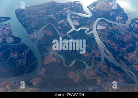 Luftbild, Irrawaddy-Fluss-Delta, Golf von Martaban Mündung ...