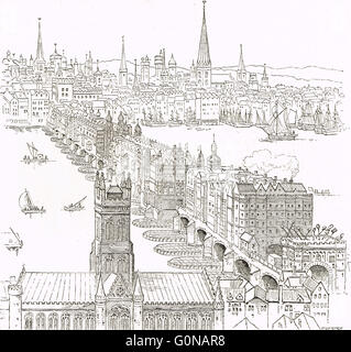 Alte mittelalterliche London Bridge, London, England, UK ...