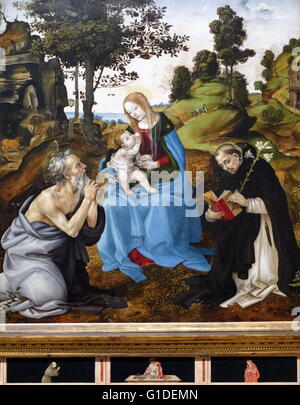 Gemälde mit dem Titel "Die Jungfrau und Kind mit Heiligen Dominikus und Aurea" von Duccio di ...