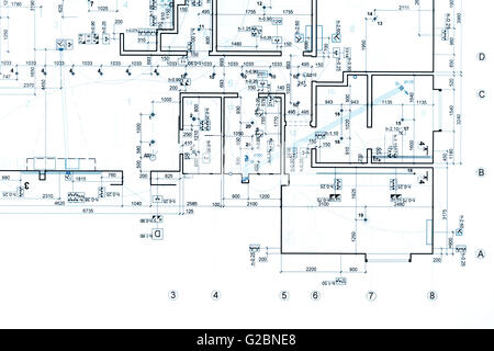 Teil der Bauplan Grundriss. technische Zeichnung Hintergrund Stockfoto ...