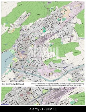 Städtischer Vektor Stadtplan von Biel und Bienne, Schweiz, Europa Stock ...