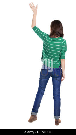 Rückansicht des schönen Frau begrüßt. Junge Teenager-Mädchen im Kleid ...