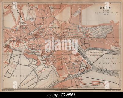 CAEN antiken Stadt Stadt Plan De La Ville. Calvados Carte. BAEDEKER ...