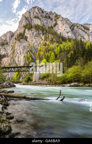 Enns Fluss, Eisenbahnbrücke, Zug, Nationalpark Gesäuse, Steiermark ...