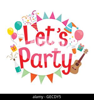 Party Buchstaben und Symbole auf runden Rahmen, Kalligraphie, Bankett ...