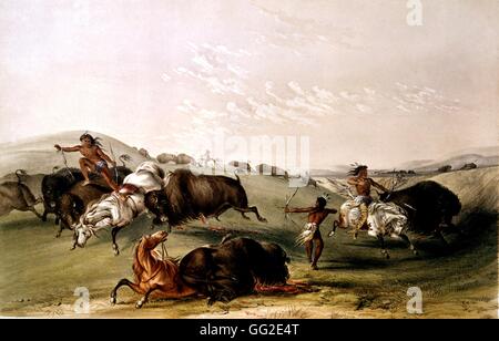 Nordamerikanischen Indianer Jagen Büffel (North American Bison) auf ...