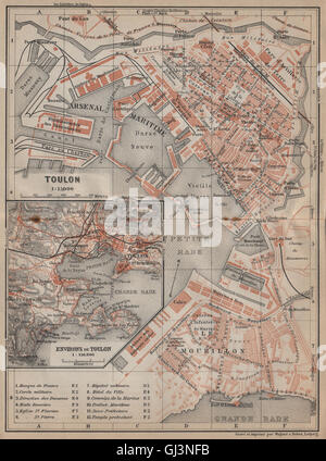 TOULON: Antike Stadt Karte Stadtplan. Alten Telo Martius.Panorama ...