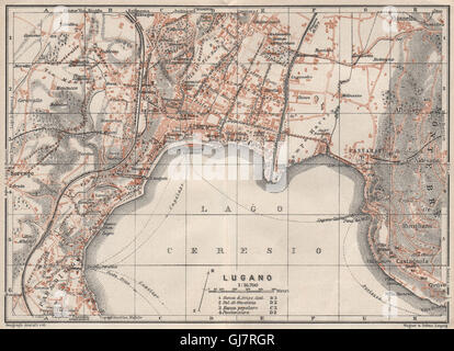LUGANO. Karte Stadtplan Vintage Stadt. Schweiz, 1924 Stockfotografie ...