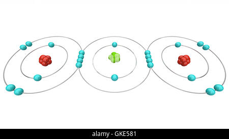 Kohlendioxid (CO2) Molekül, chemische Struktur. Atome werden als Kugeln ...