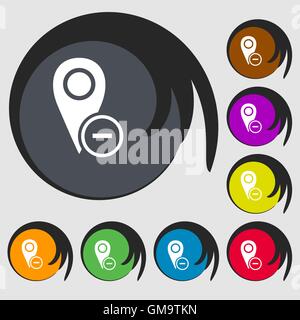 Zeiger-Symbol Zeichen zuordnen. Symbole auf neun wellig bunten Knöpfen ...