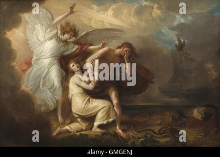 Die Vertreibung von Adam und Eva aus dem Paradies - von Benjamin West, 1791 Stockfoto, Bild ...