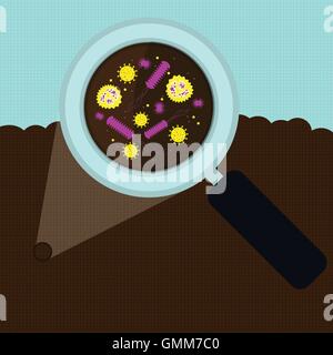 Lupe vergrößern die Mikroorganismen, Bakterien und Viren auf der Erde ...