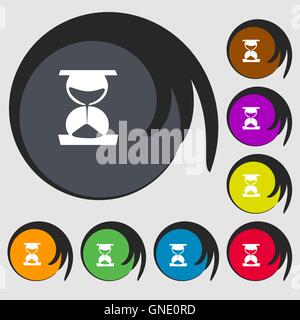 Symbol Sanduhr unterzeichnen. Symbole auf acht farbigen Tasten. Vector Illustration Stock ...