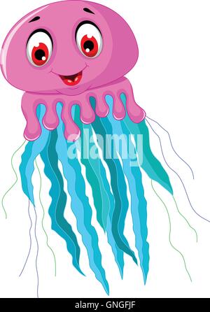 Niedliche glückliche Quallen cartoon Charakter Meer Tier Vektor ...