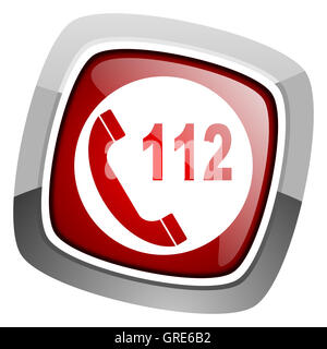 Notrufnummer 112 silber metallic Chrom Grenze runde Web Symbol auf ...