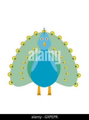 Pfau, Vogel, bunt, süß, lustig, Cartoon, Illustration, isoliert, Vektor ...