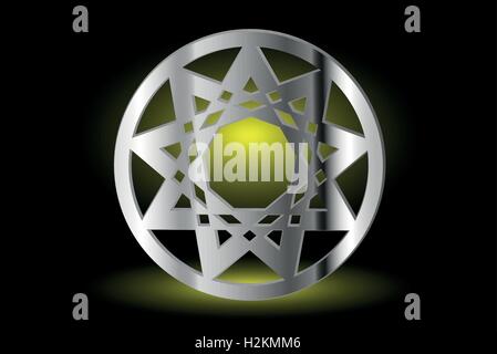 Symbol der Bahai neun zeigte Stern-Symbol. Ismus Religion Zeichen Stock ...