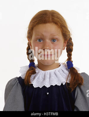 Mädchen, Rothaarige, Zöpfe, Gesichts spielen, ärgert, halbe Porträt ...