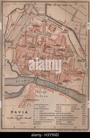 PAVIA. Karte Stadtplan Vintage Stadt. Italien, 1927 Stockfoto, Bild ...