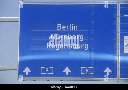 Deutschland, A9, Zeichen, Wegweiser, Autobahn, Straße, Straßenschild ...