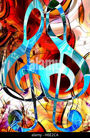 abstrakte Collage mit Musik, Noten, Musikkonzept, Computer-Grafik ...