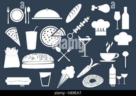 Schwarz Restaurant Essen, Trinken und Symbole - Vektor Icon Set Stock ...