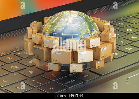Versand und Lieferung Gesamtkonzept, Parzellen Kartons um die Erde. 3D ...