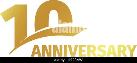 Isolierte Abstract golden 10. Jubiläumslogo auf weißem Hintergrund. 10 ...