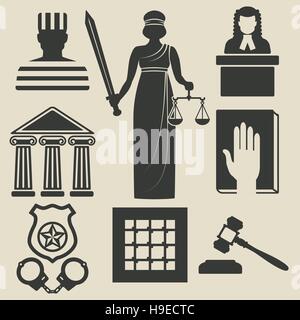 Symbole für Recht und Gerechtigkeit. Gesetzgebung und Gericht, Richter ...