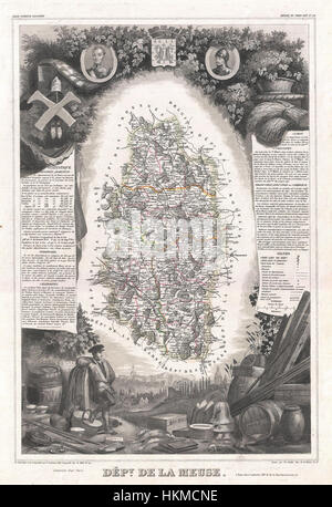Die Levasseur-Karte aus dem Jahr 1852 des Departements de La Mayenne in Frankreich bietet eine ...
