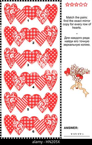 Valentinstag-visuelle Rätsel - passen Sie die Hälften - Herzen. Vector ...