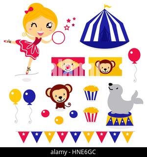 Abbildung Sammlung bunte Elemente für Zirkus und Karneval, Set Objekte ...