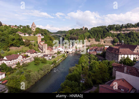 Saane-Fluss in Fribourg, Kanton Freiburg, Schweiz, Europa ...