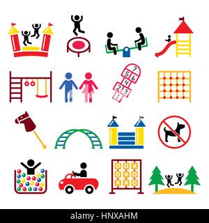 Kinderspielplatz, outdoor oder indoor Ort für Kinder, Symbole ...