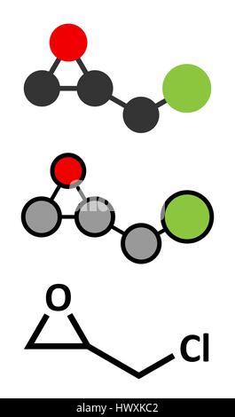 Epichlorhydrin. Molekülmodell von chlororganischen chemischen ...