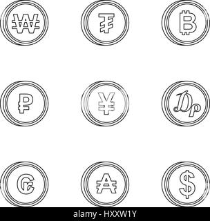 Geld Arten Symbole gesetzt. Überblick Abbildung: Geld 25 Typen Vector ...