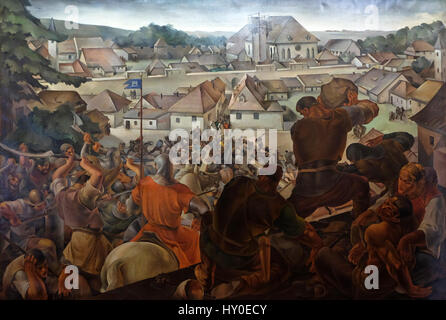 Schlacht von Kaptol und Gradec, die blutige Brücke, gemalt von Jozo Kljakovic 1928, ausgestellt ...