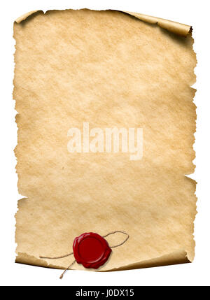 altes Papier, altes Pergament mit Wachs versiegeln und Stift quill ...