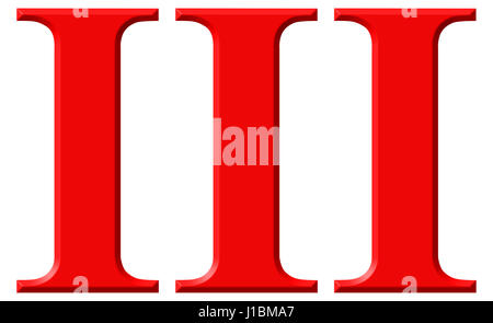 Römische Ziffer III, Tres, 3, 3, isoliert auf weißem Hintergrund, 3d ...