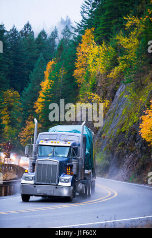 Dunkelgrün Big Rig leistungsstarke Tag cab Semi Truck mit dachspoiler ...