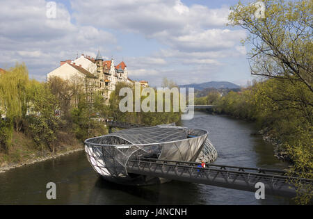 Österreich, Steiermark, Graz, Grazer Murinsel, Fluss Mur, Übersicht ...