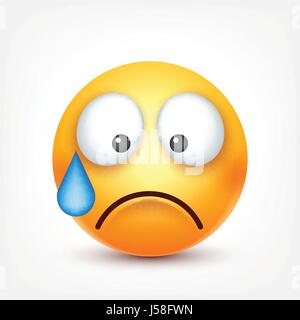Gelb niedlichen traurig emoticon mit Träne. Erleben Sie Emotionen ...