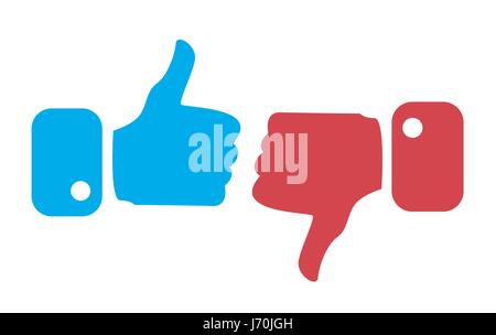 Daumen hoch, Daumen runter und Daumen Mitte Symbole auf weißem ...